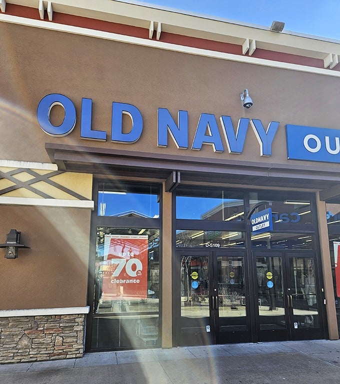Old Navy's bright blue signage promises wallet-friendly fashion with that 70% clearance sign practically singing a siren song to savvy shoppers.