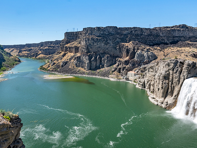 The Snake River Canyon stretches toward the horizon like nature's own grand hallway. That emerald water isn't something you see every day.