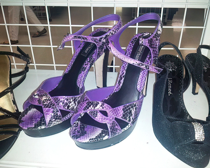 Purple snakeskin heels that would make Prince proud&mdash;proof that thrift stores hide serious style waiting to be discovered.