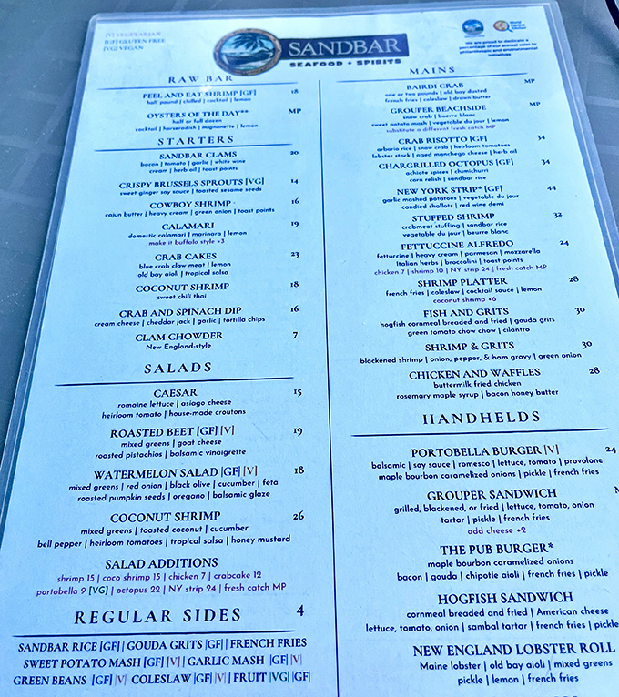 The menu reads like a love letter to the Gulf, where every seafood option promises a direct line to Florida's maritime bounty without unnecessary frills.