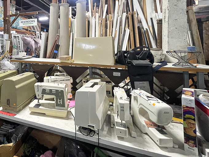 Yesterday's technology waiting for tomorrow's projects. These vintage sewing machines have stitched through decades of fashion trends.