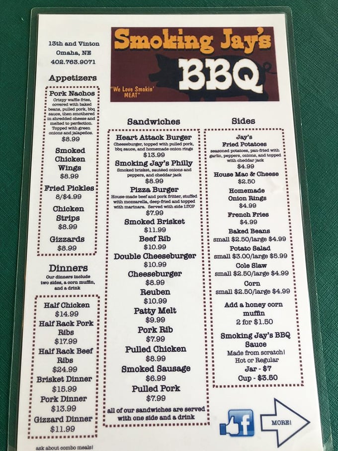 The menu reads like poetry to meat lovers. Notice how they don't waste precious space on salads or "light options"&mdash;this is a temple of smoke and flavor.