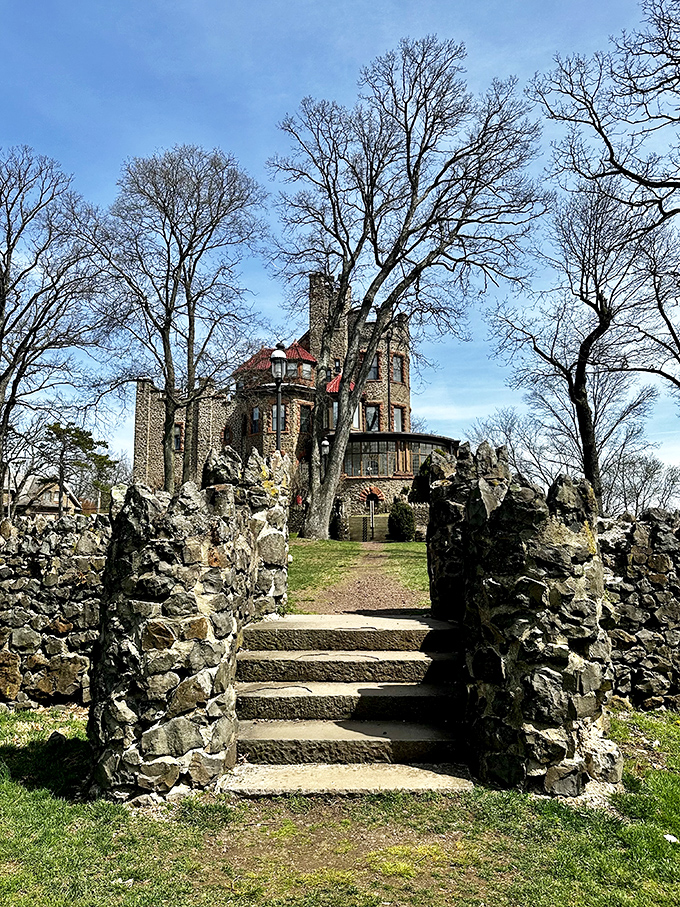 The stone pathway beckons visitors upward, promising medieval magic. Game of Thrones location scouts missed a golden opportunity right here in Essex County.