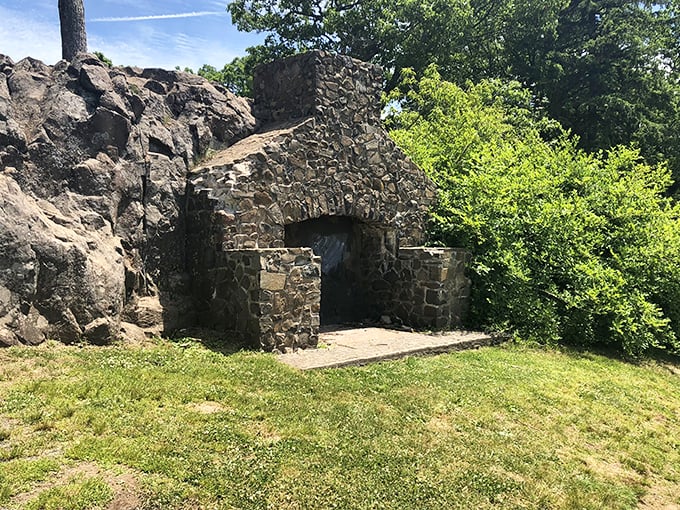 This isn't just any stone fireplace&mdash;it's a time portal where countless hikers have paused, catching their breath while imagining the stories these rocks could tell. 