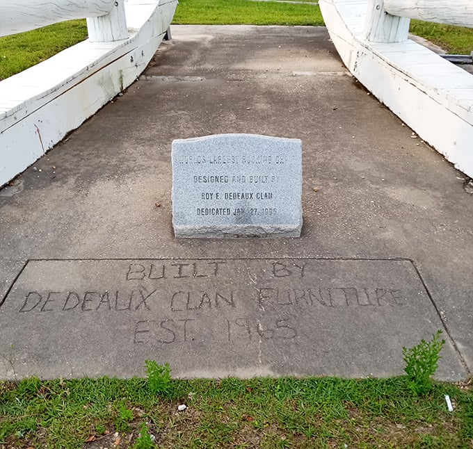 A humble stone monument marks the spot where someone decided normal-sized furniture just wouldn't do anymore.