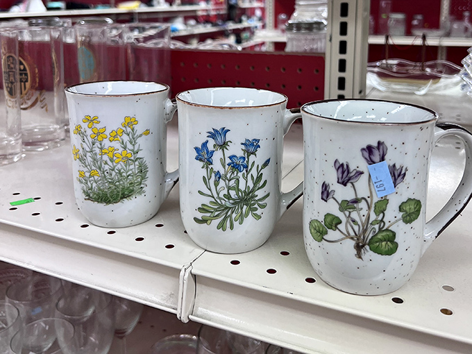Botanical mugs that grandmother would approve of—each one telling its own story while holding your morning coffee.