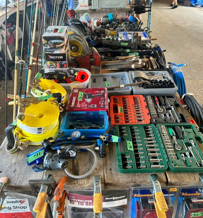 Tool heaven awaits the handy and hopeful alike. That socket set might just solve the mystery of your garage door once and for all.