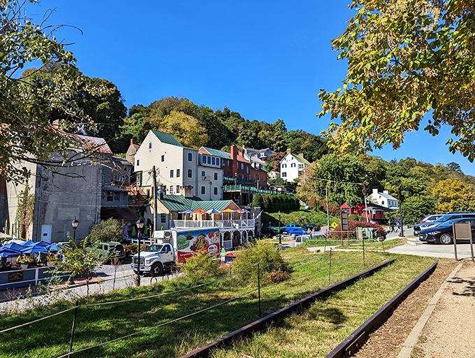 Railroad tracks running alongside charming storefronts&mdash;where modern visitors stroll the same paths as figures from your history textbooks.
