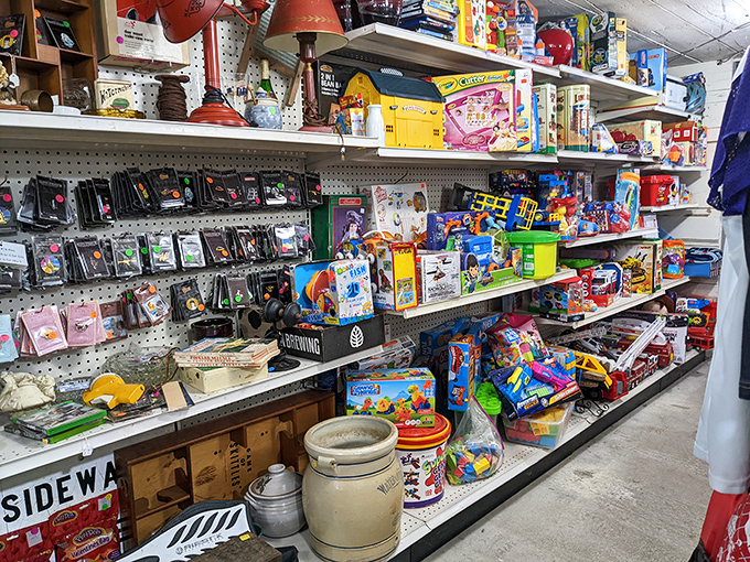 A toy collector's dream aisle&mdash;where childhood memories and modern collectibles share shelf space in a colorful time capsule of fun.