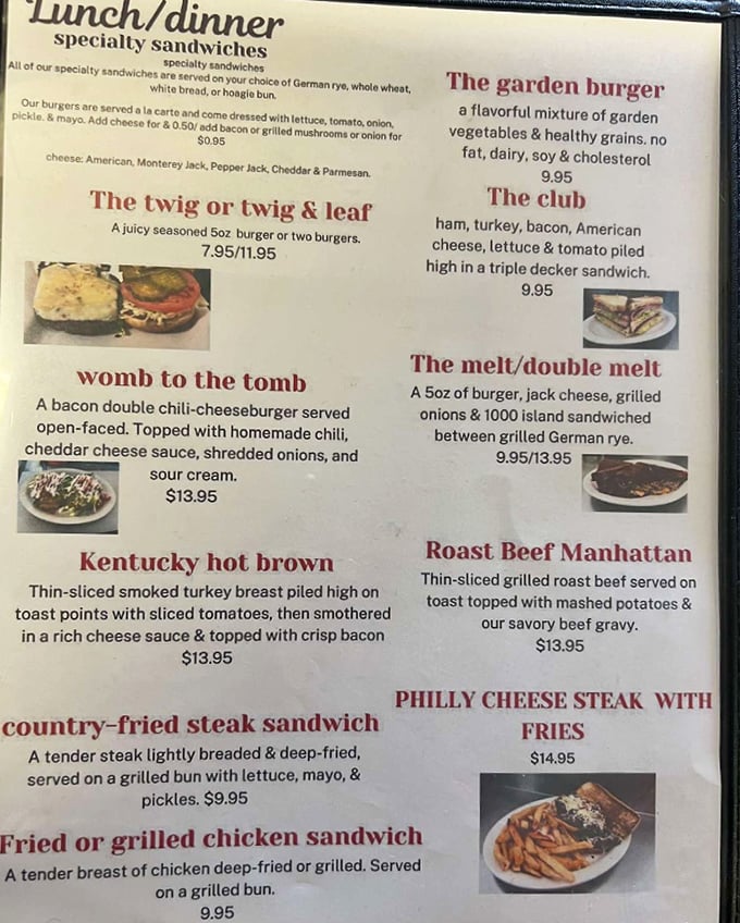 The menu reads like a love letter to American diner classics, with that "Womb to the Tomb" burger daring you to bring both your appetite and your cardiologist's phone number.