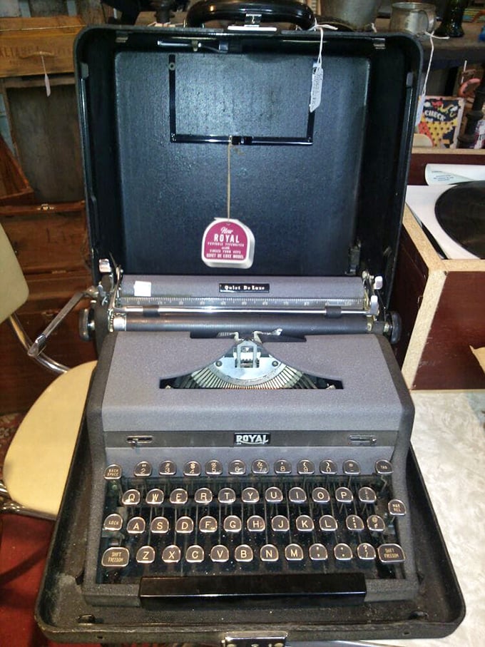 This Royal typewriter waits silently for someone to tell its story. How many love letters, angry complaints, or unfinished novels passed through these keys?