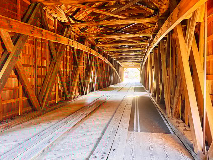 Inside the bridge, a mesmerizing wooden cathedral awaits. These intricate trusses have stood the test of time&mdash;no Instagram filter required.