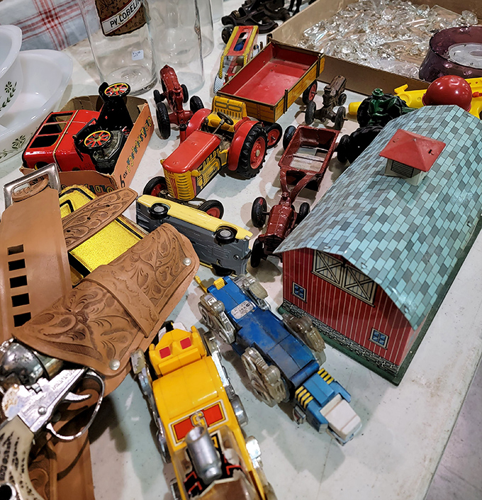 Miniature tractors and tin toys that survived decades of childhood adventures now await collectors who understand their value goes beyond mere metal.