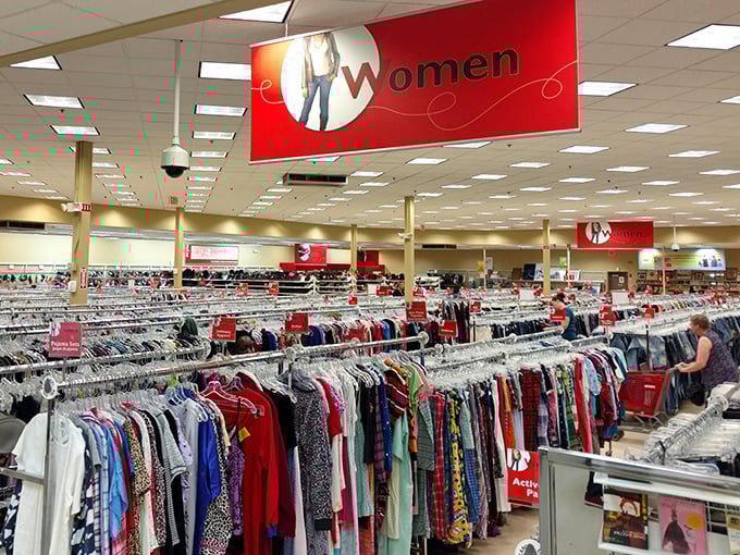 Endless racks in the women's department create a textile rainbow. Finding designer labels nestled between everyday brands feels like winning a secret lottery.