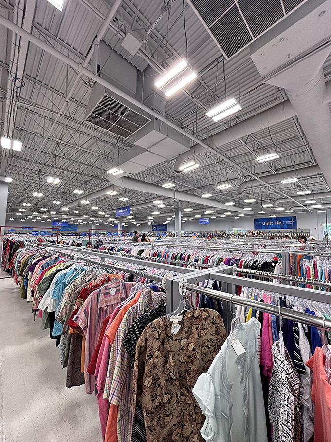 The clothing section stretches to infinity and beyond. Buzz Lightyear would get lost among these endless racks of fashion possibilities.