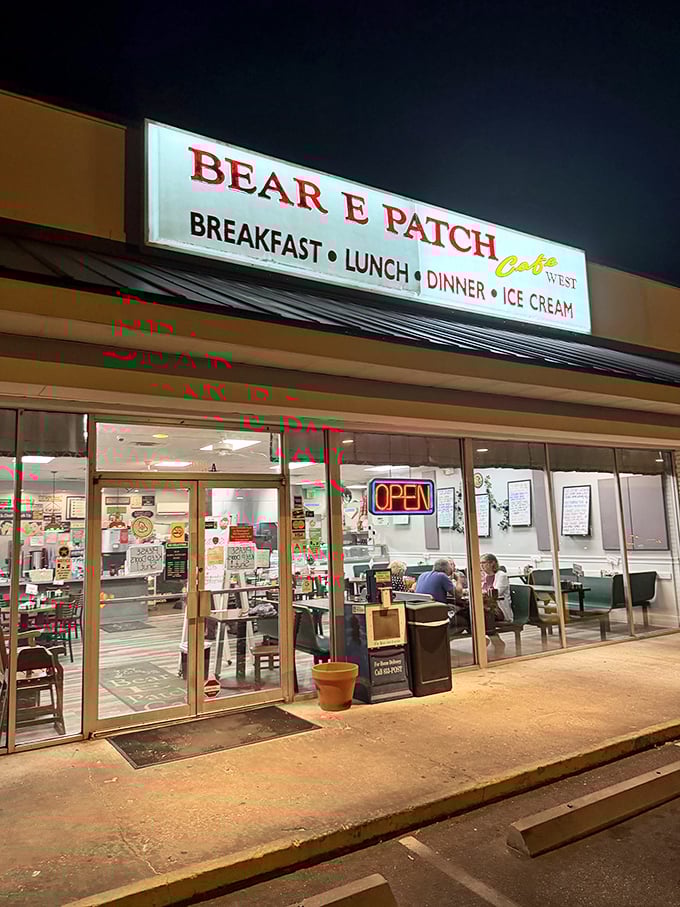 Bear E Patch Cafe West: Midnight cravings? That glowing sign is like a lighthouse for the breakfast-obsessed. Simple, straightforward, and open when you need it.
