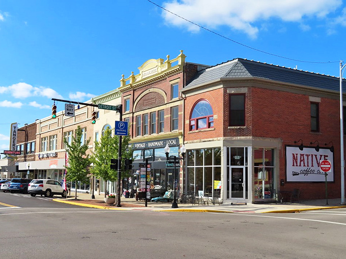 Red brick buildings line Bellefontaine's welcoming downtown. The kind of Main Street where shop owners still sweep their own sidewalks each morning.
