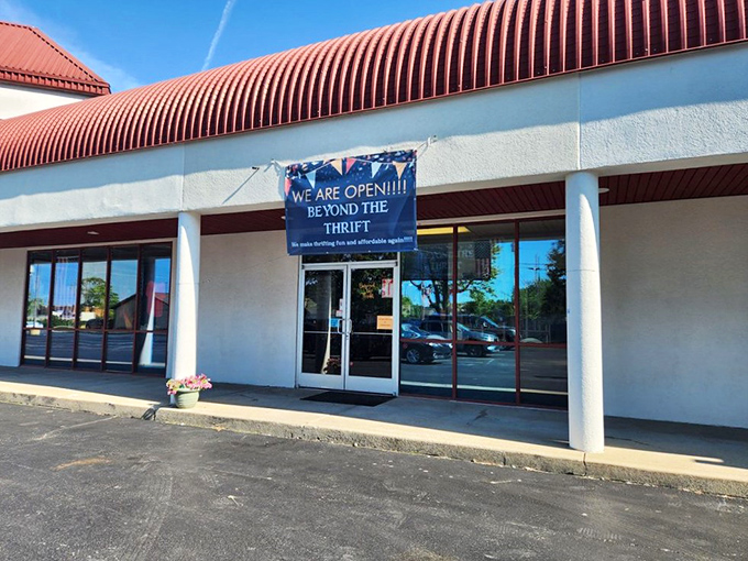 "We are OPEN!!!!" declares Beyond the Thrift's enthusiastic banner. Like finding an extra $20 in your pocket, this store promises unexpected joy.