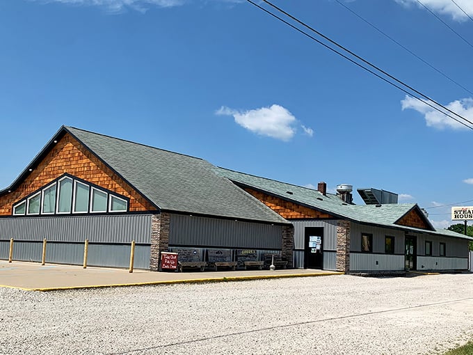 Bills Steak House's rustic wooden exterior might not win beauty contests, but inside, they're serving championship-worthy steaks in small-town Bronson.