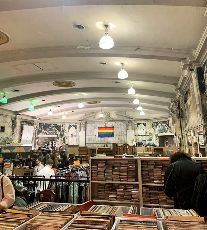 Not your grandmother's thrift store! This former ballroom now houses fashion treasures under magnificent vintage ceilings.