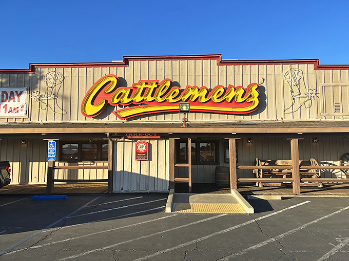 Cattlemen's bold sign leaves no doubt about what's waiting inside. When a place looks this authentically Western, you know the steaks mean business!