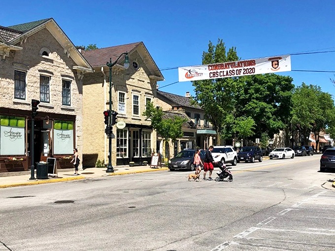 Cedarburg's historic brick buildings stand shoulder to shoulder, creating a downtown that feels like stepping into a more gracious era.