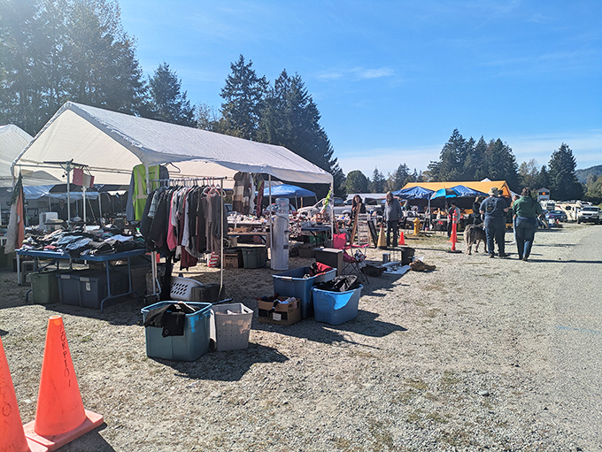 Mountain air and flea market flair combine perfectly under these welcoming white canopies.