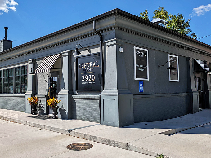 Central Cafe's sophisticated gray exterior and striped awnings bring a touch of big-city style to Cheyenne without the big-city prices.