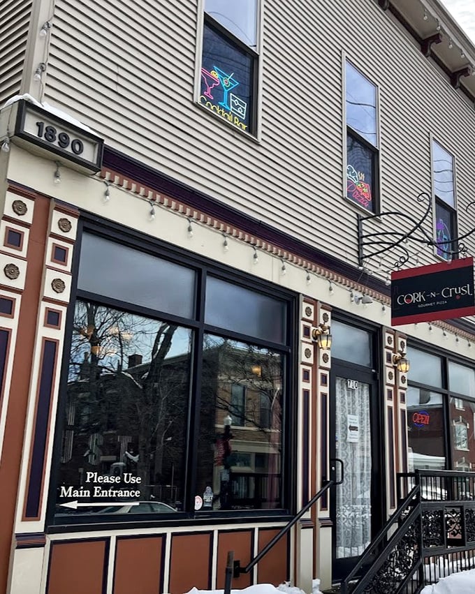 Cork N Crust's charming vintage fa&ccedil;ade hints at the artisanal pizza experience waiting inside this Bellevue gem.