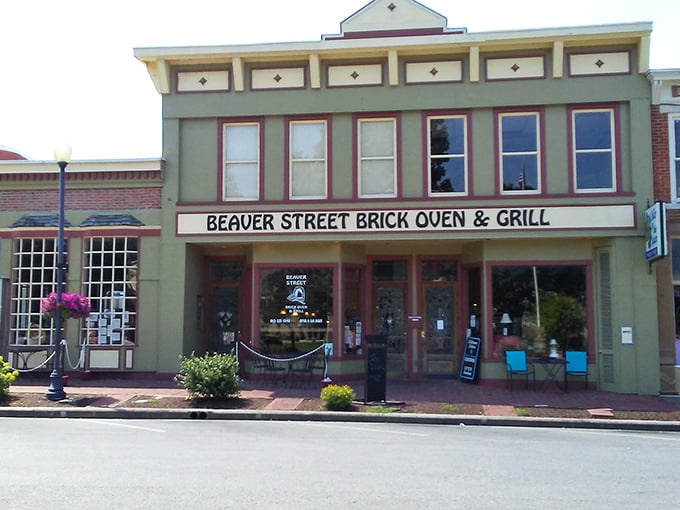 The charming facade of Beaver Street Brick Oven & Grill welcomes hungry visitors to downtown Corydon with its classic small-town appeal.