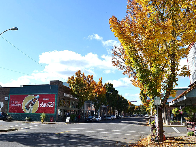 Fall paints Cottage Grove's main street with golden brushstrokes, turning an ordinary afternoon into a masterpiece.