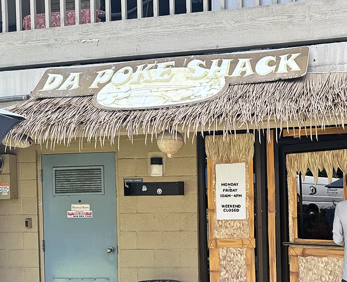 Thatched roof, rustic sign, closed weekends&mdash;this poke paradise follows island time and proves the best things come in unassuming packages.