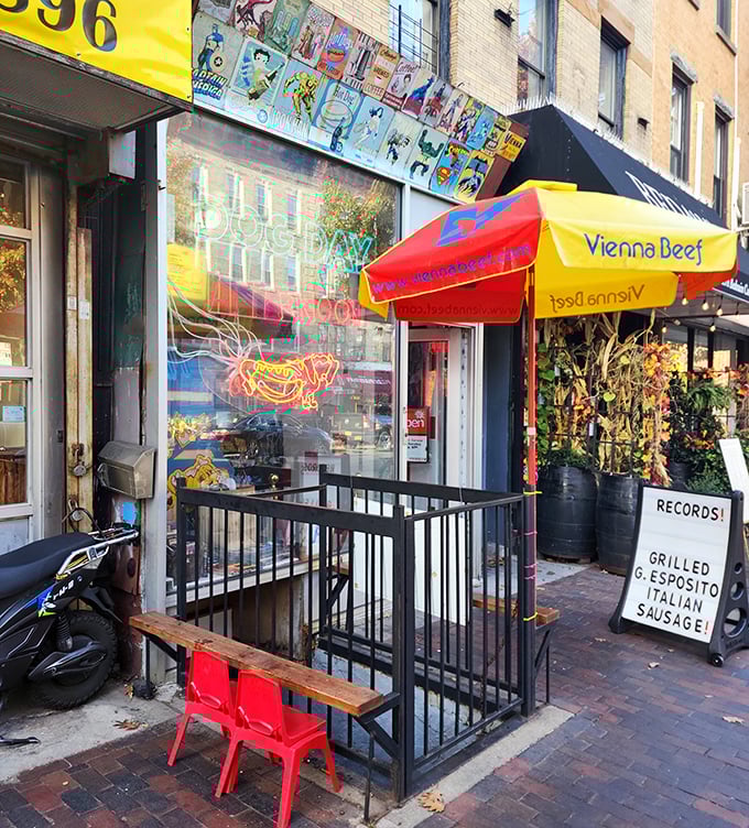 Comic books and hot dogs &ndash; a match made in Brooklyn heaven! Dog Day Afternoon's neon wiener beckons like a superhero signal.