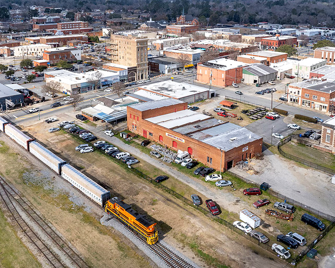 Watch the trains roll through Dublin&rsquo;s industrial heart in this stunning aerial view of a bustling, historic Georgia town.