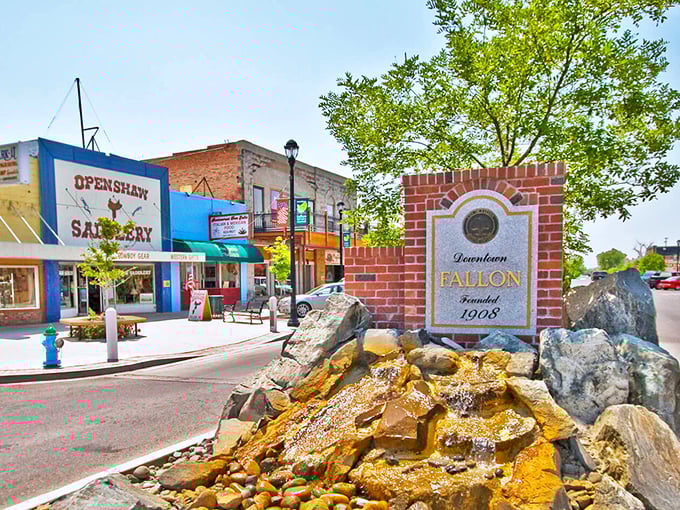Downtown Fallon welcomes visitors with a charming brick sign that says "established 1908" but whispers "affordable in 2023."