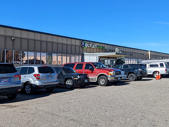 Outlet World's unassuming exterior hides a warehouse of possibilities. Don't judge this thrifting book by its cover!