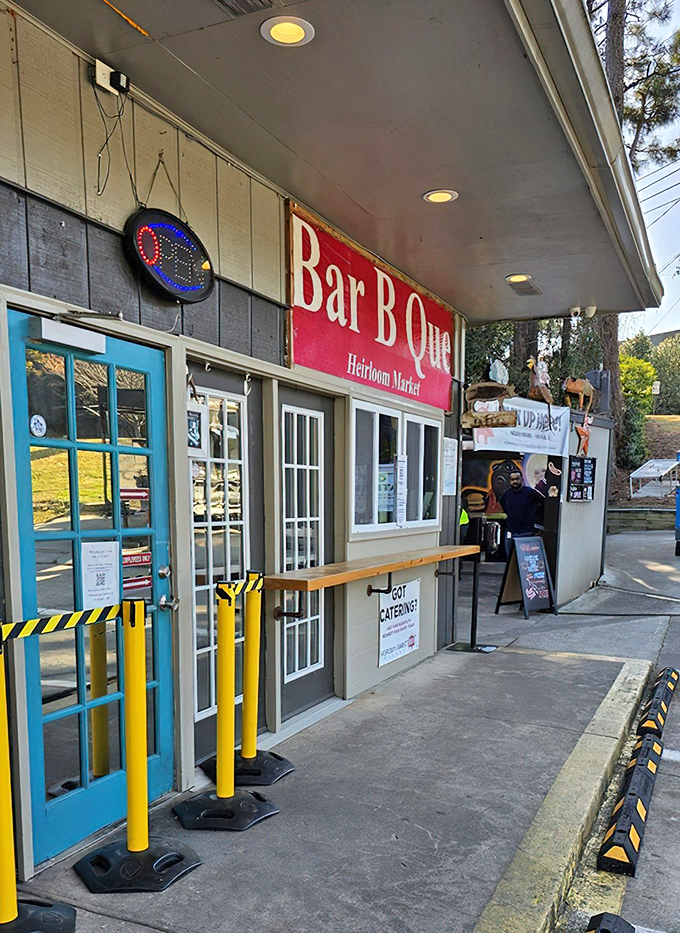 Heirloom Market's bright red sign welcomes hungry visitors to a tiny space with enormous flavors &ndash; Korean meets Southern in BBQ harmony.