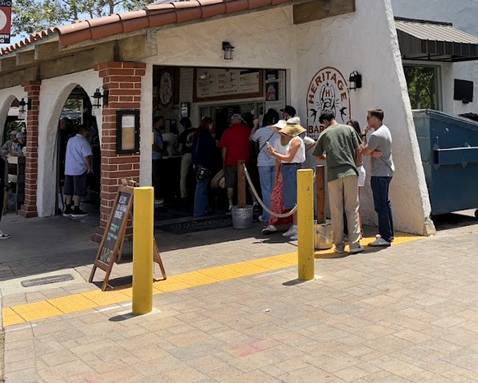 Line out the door? Always a good sign! Heritage Barbecue's Spanish-style storefront hides Texas-sized flavors inside.