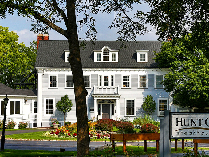 Hunt Club Steakhouse looks like it was plucked from a New England postcard. That elegant white colonial building practically whispers "special occasion."