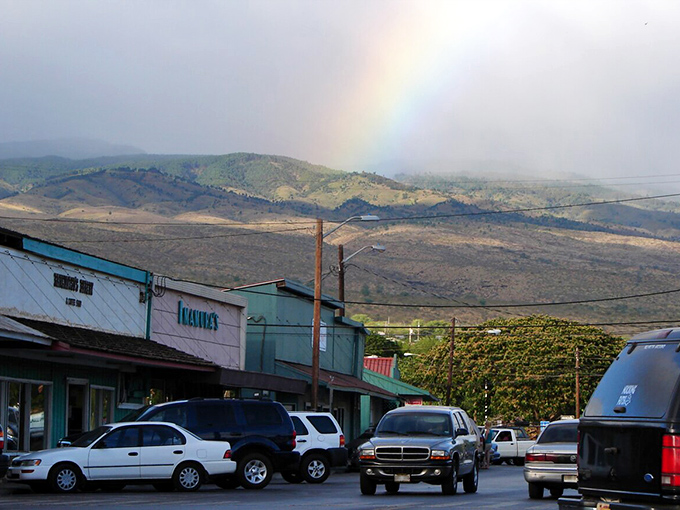 Small-town magic with a rainbow cherry on top! Kaunakakai's humble main drag proves paradise doesn't need high-rises or fancy zip codes.