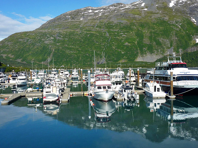 Marina magic in Kenai, where retirees trade stock portfolios for fishing boats and mountain views that make Manhattan penthouses look positively pedestrian.