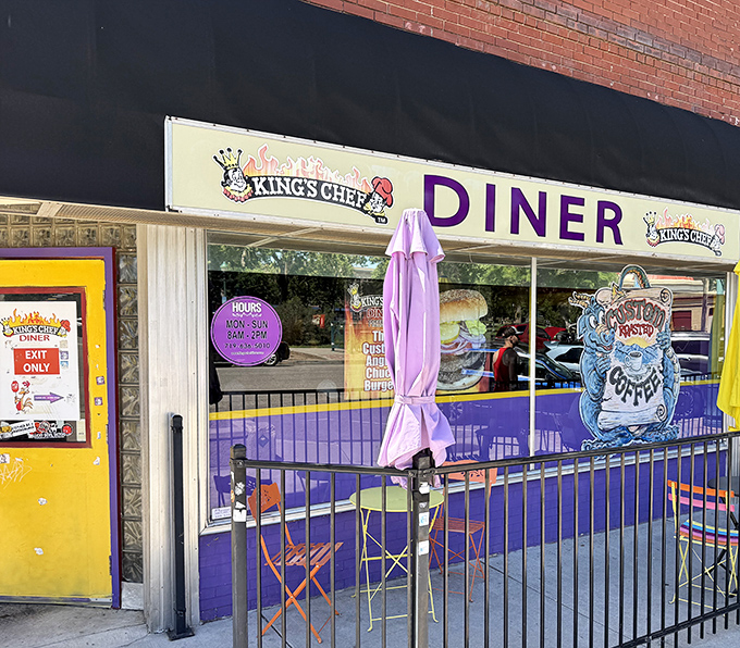 King's Chef Diner's vibrant purple exterior and yellow accents make it impossible to miss. It's like Barney opened a restaurant, but with much better food.