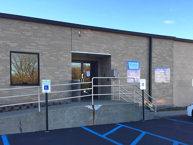 Kiwanis Thrift Sale's unassuming entrance hides a wonderland of bargains. Like the best diners, it's what's inside that counts.