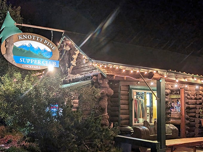 Nighttime at the Knotty Pine looks like a fairy tale setting. This log cabin supper club serves chicken that tastes as magical as the twinkling lights outside.
