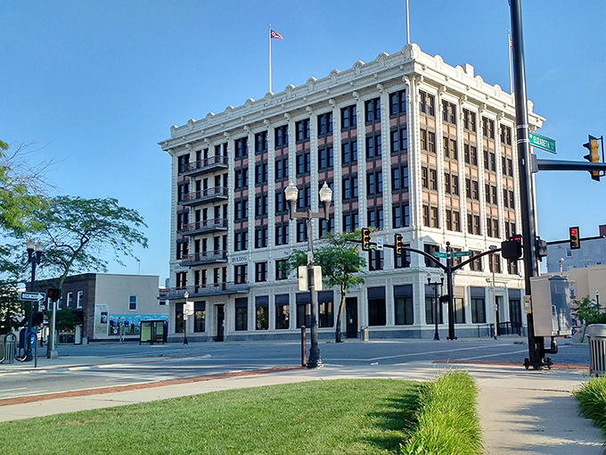 Lima's Main Street intersection captures the essence of affordable small-city living with its well-preserved historic buildings.