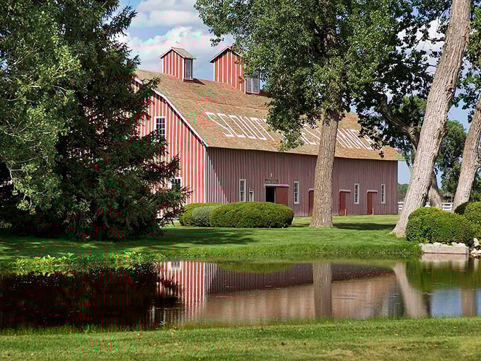 This barn reflects perfectly in still water, creating a mirror image that makes you stop and stare like art.