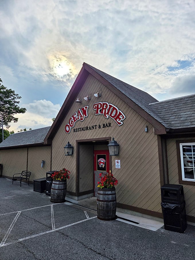 Ocean Pride's rustic exterior hides seafood treasures within. Those wooden barrels aren't just for show - they're a promise of traditional Maryland flavors.