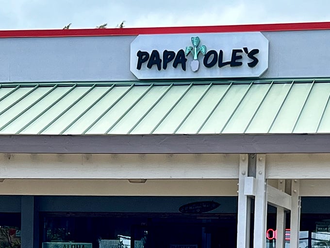 Papa Ole's sign promises kitchen magic. What looks like a simple roadside spot delivers North Shore flavors that dance on your tongue.