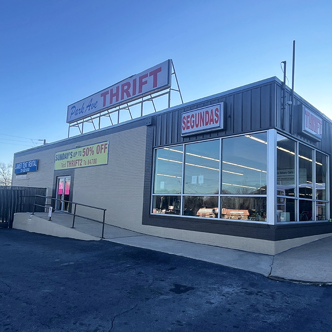 Park Avenue Thrift's modern storefront might look upscale, but the prices inside will make your budget sing with joy.