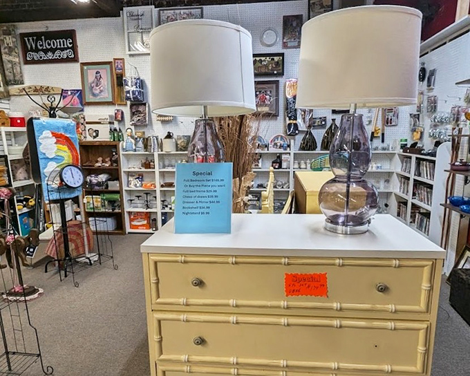 That bamboo dresser at Queen City Flea Market in Cumberland might just be the vintage statement piece your living room's been missing.